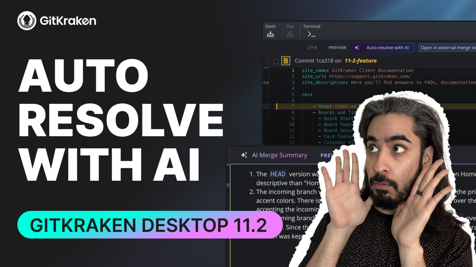 GitKraken Desktop 11.2: Merge Conflicts, Meet AI (and More Dev-Quality-of-Life Wins) | GitKraken