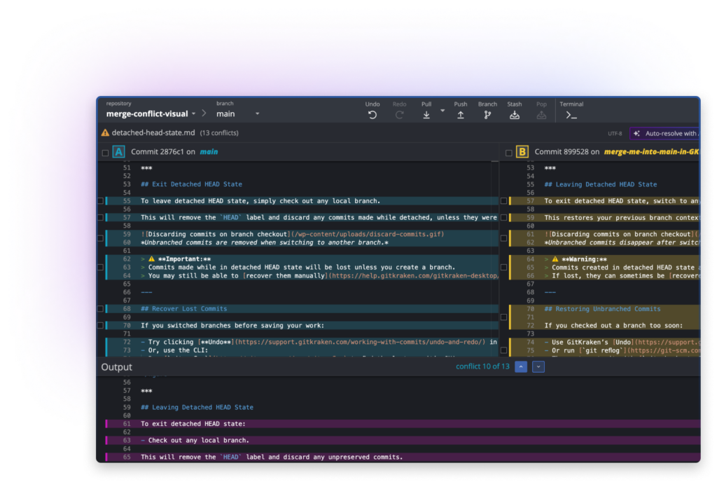 Git Merge Conflict Resolution Tool | Visual 3-Way Merge Editor - GitKraken